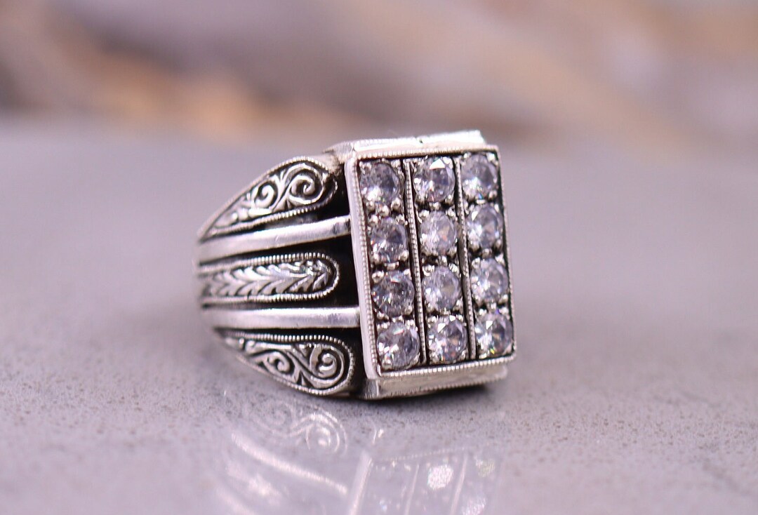 Exclusive Silver 925 Zircon Mens Ring, Mens Ring , Zircon Mens Ring, Unique Design Mens Ring ...