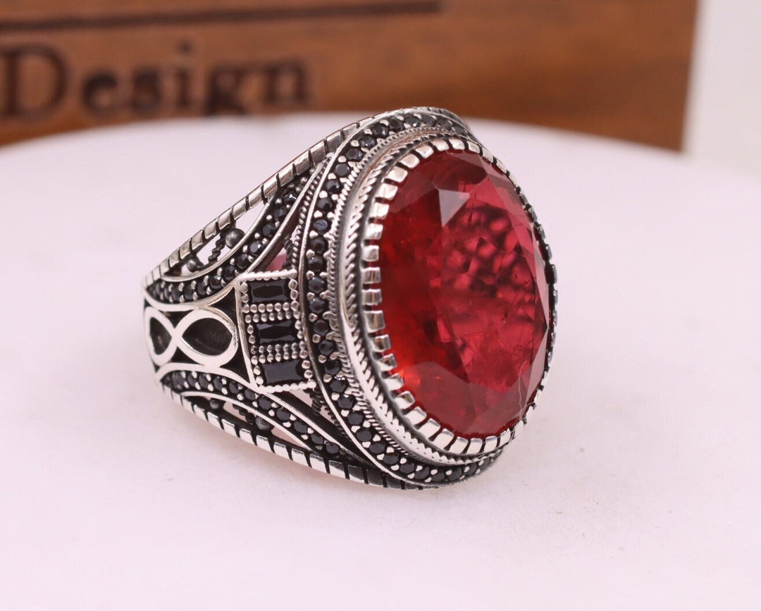 Ruby Ring, Ruby Mens Silver Ring, Turkish Handmade Ruby Mens Ring ...