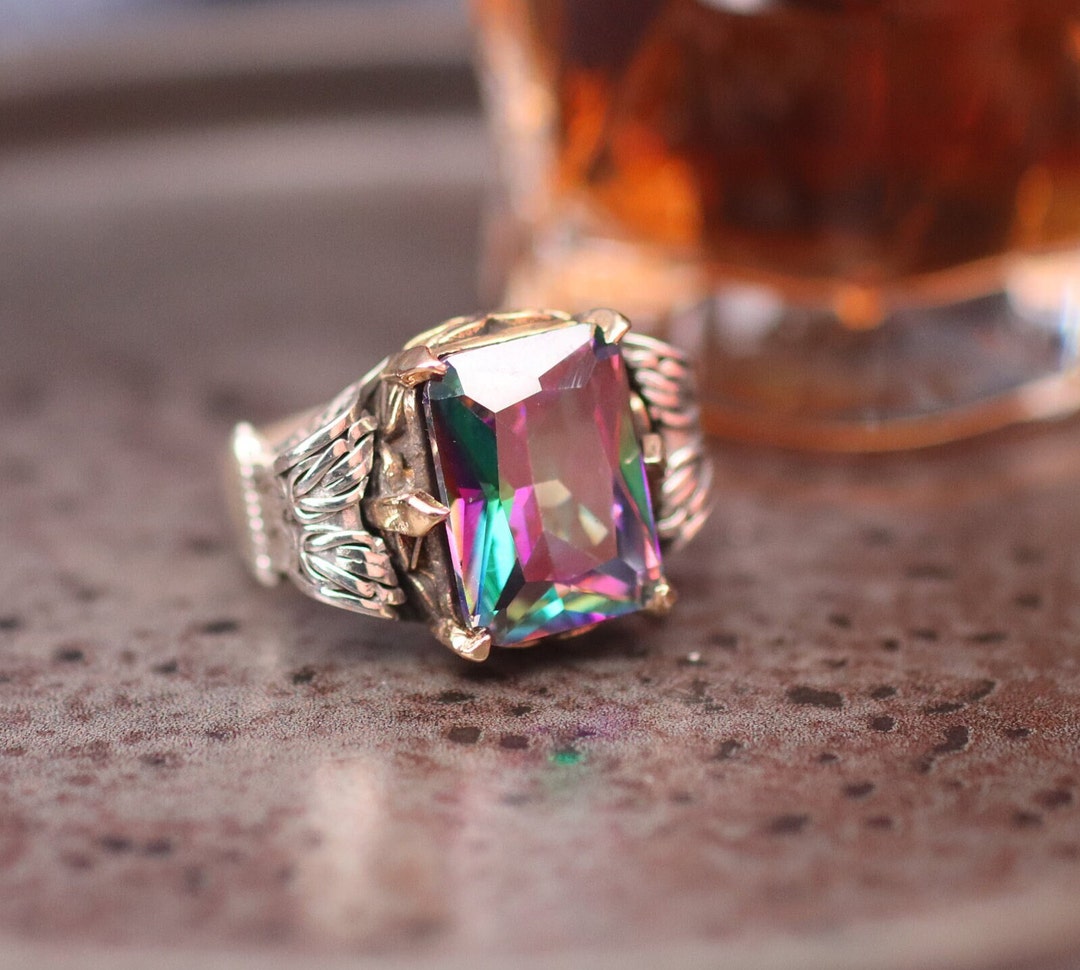Mystic Topaz Ring, Mystic Topaz Mens Silver Ring, Turkish Handmade ...