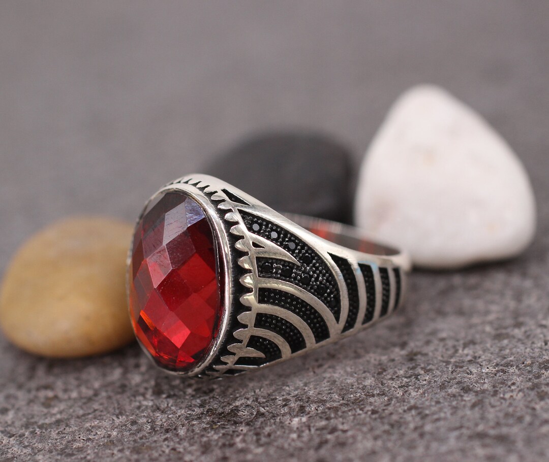 Sterling Silver 925 Men's Ring, Ruby Men Ring , Silver Men's Ring, Gift ...