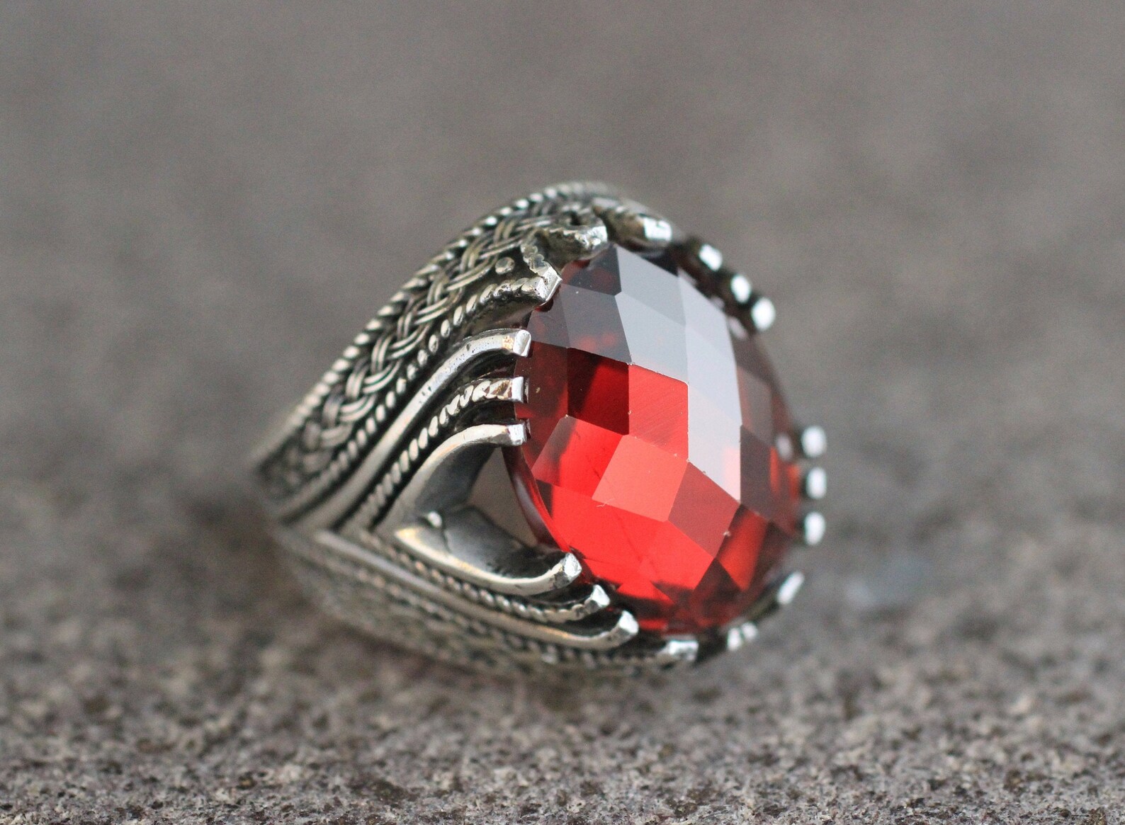 Yemeni Silver 925 Mens Ring Ruby Mens Ring Silver Mens | Etsy