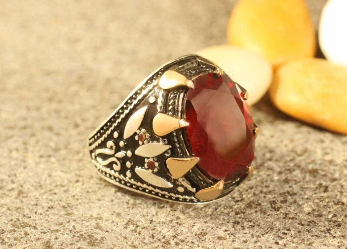 Mens Ring Ruby Mens Sterling Silver Ring Sterling Silver 925 | Etsy