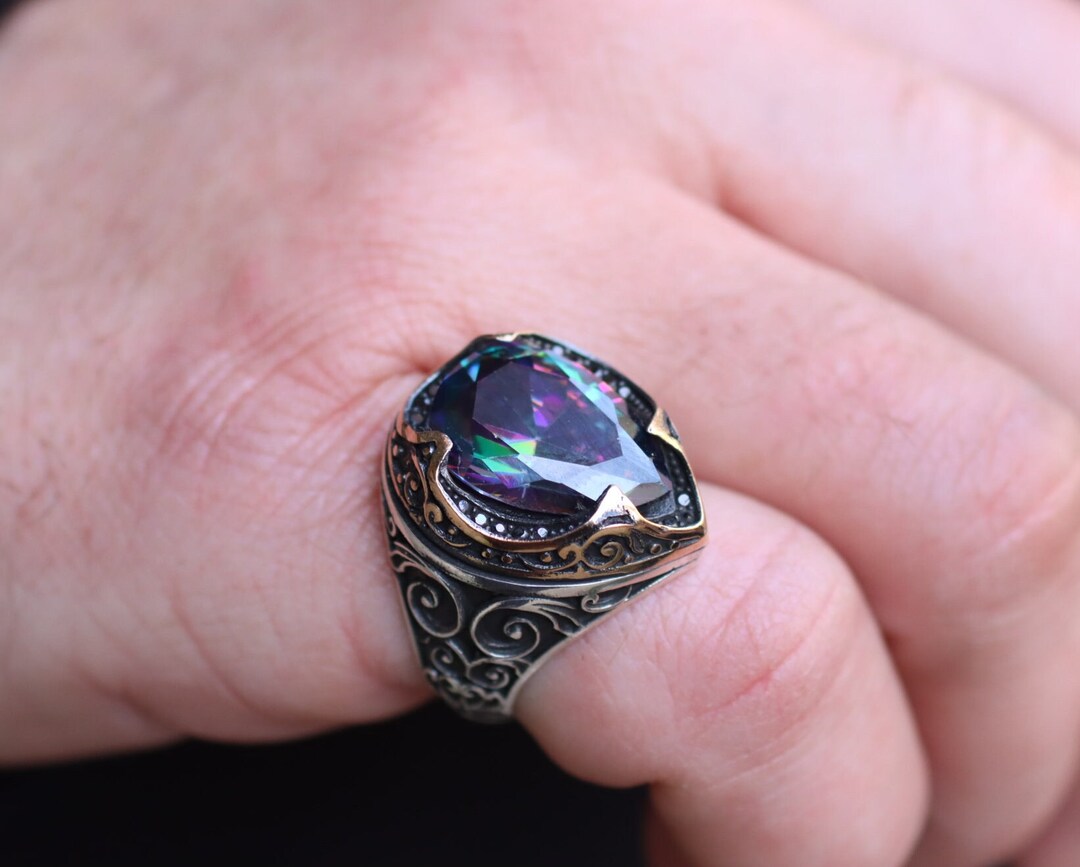 Mystic Topaz Mens Sterling Silver Ring, Mens Silver Ring, Sterling ...