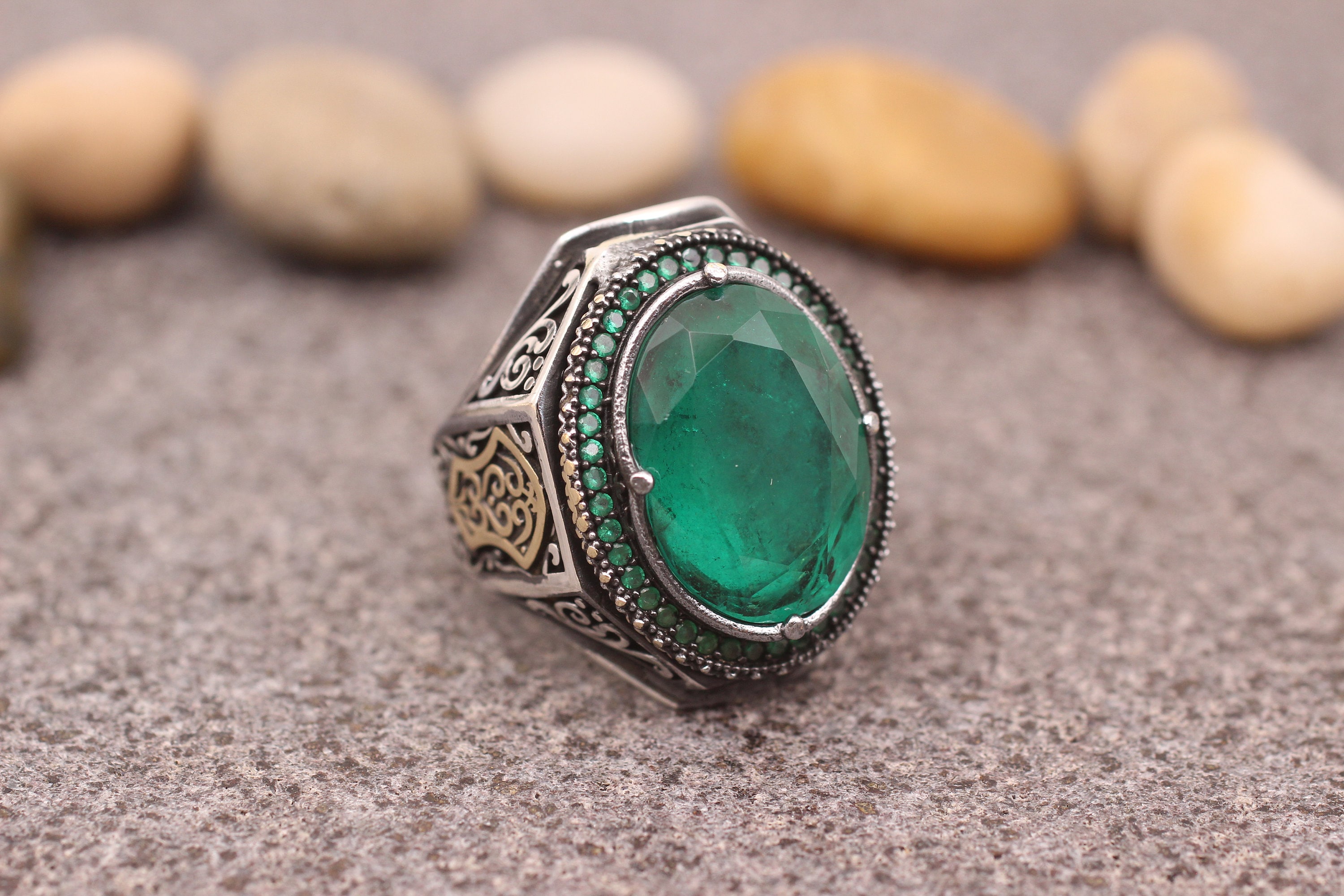 Emerald Mens Ring Mens Oval Emerald Ring Silver 925 - Etsy