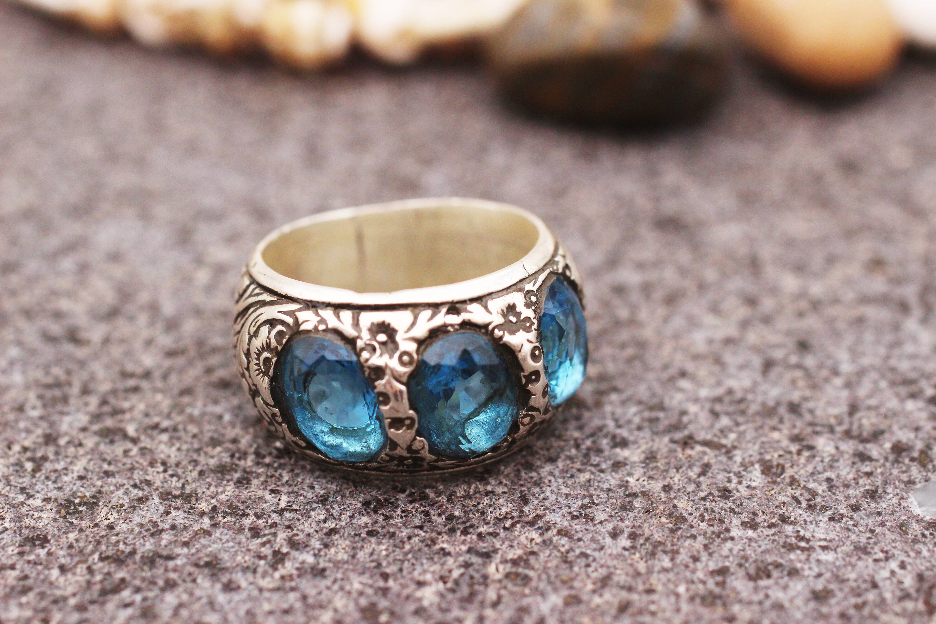 Aquamarine Mens Ring, Mens Ring, Silver Ring, Dad Gift, Aquamarine Ring ...
