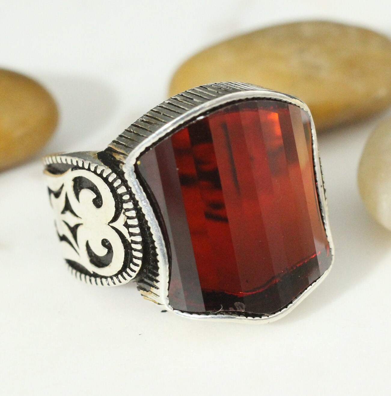 Sterling Silver 925 Men's Ring Ruby Silver Men's - Etsy UK