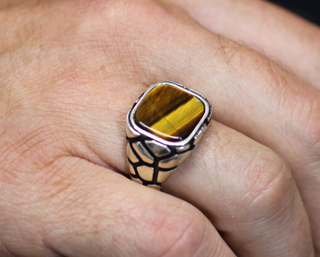 Sterling Silver 925 Handmade Tiger Eye Men's Ring, Signet Mens Ring ...