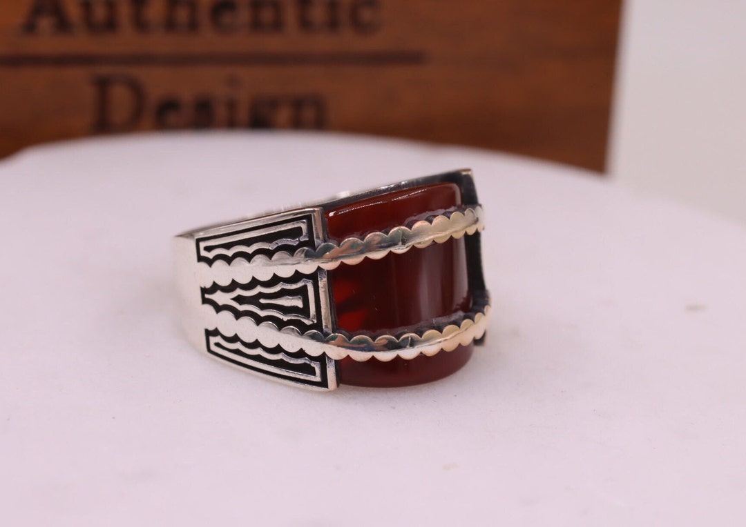 Modern Minimalist Mens Ring, Silver Mens Ring, Agate Mens Silver Ring ...