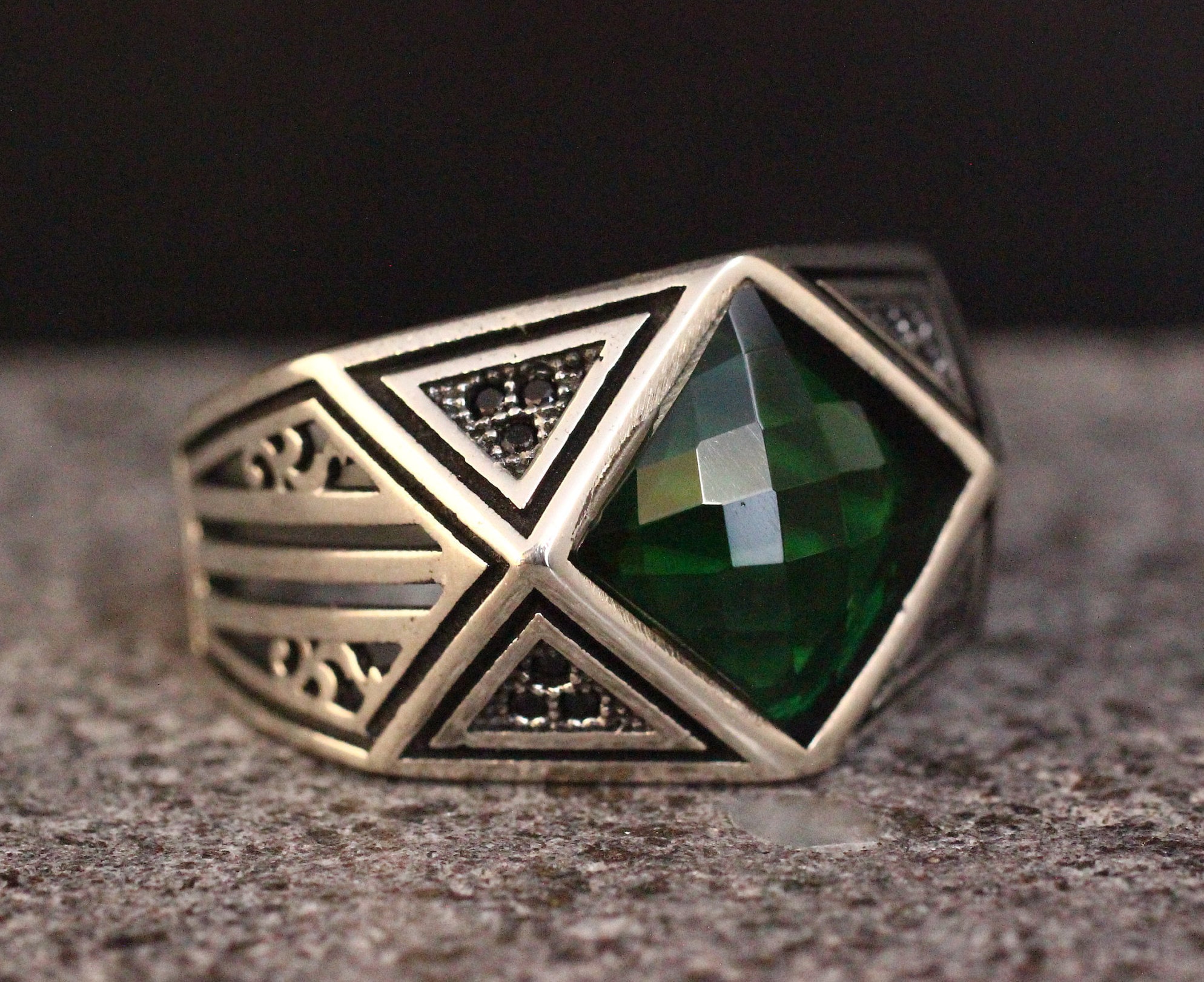 Man Emerald Ring Ottoman Style Ring Silver 925 Mens Ring - Etsy