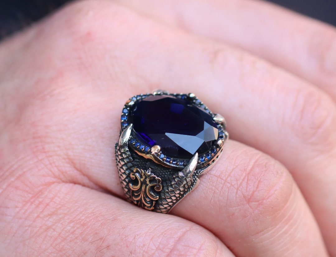 Mens Sapphire Handmade Ring, Ottoman Style Ring, Silver 925 Men's Ring ...