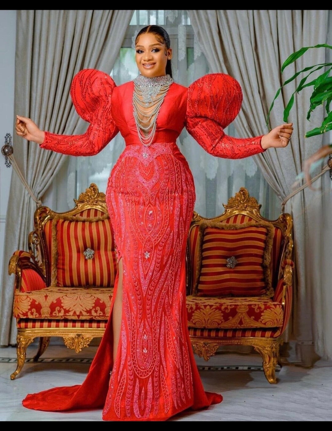 Red Wedding Reception Dress, Traditional Wedding Dress, Prom Dress With ...