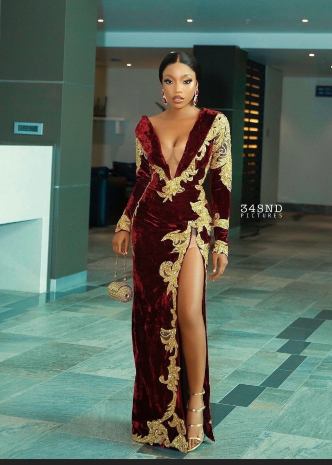 High Slit Wine Prom Dress, Wedding Reception Dress,engagement Dress ...