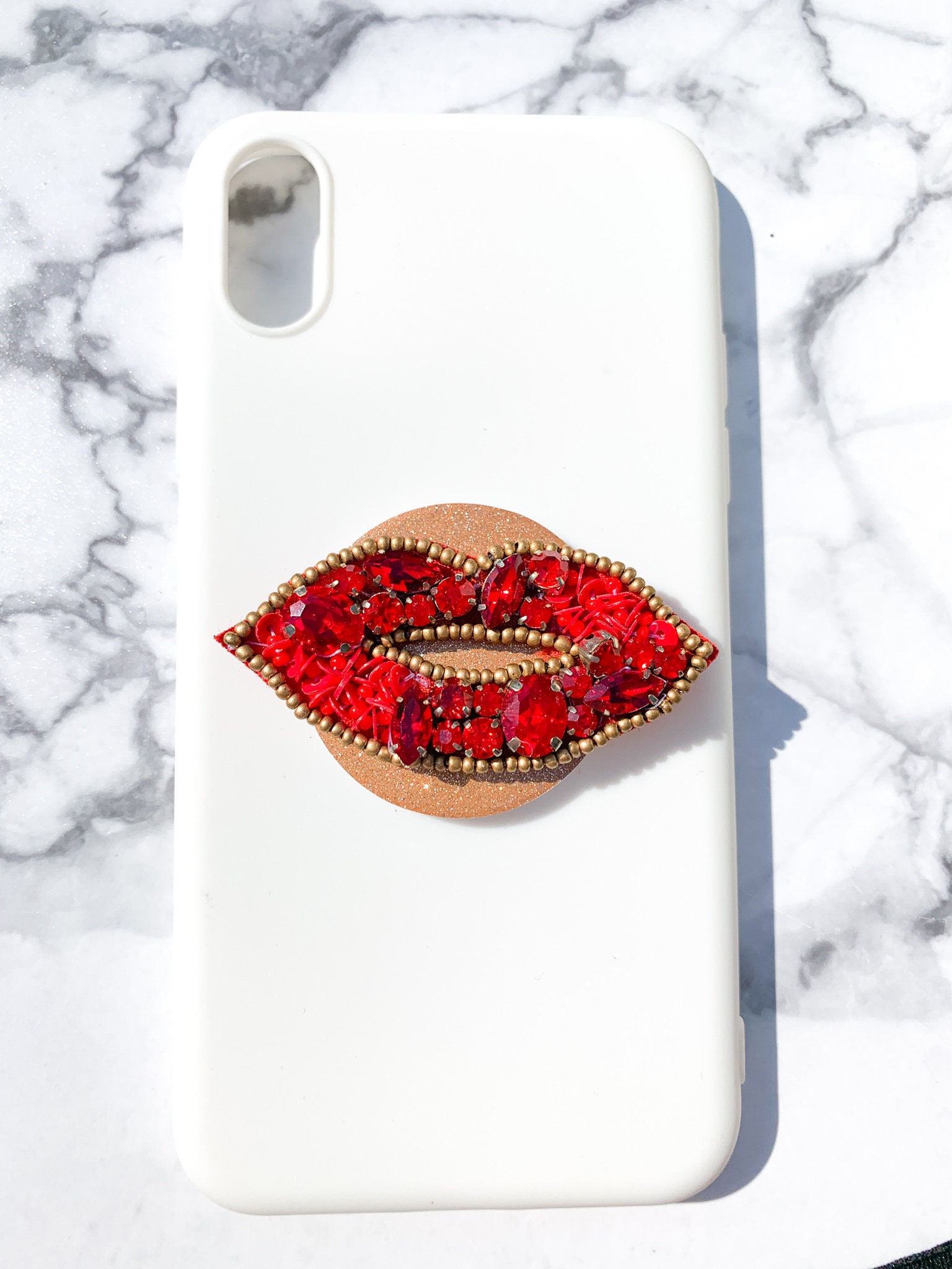 Beaded and Rhinestone Red Lips Popsocket Lips Popsocket / - Etsy