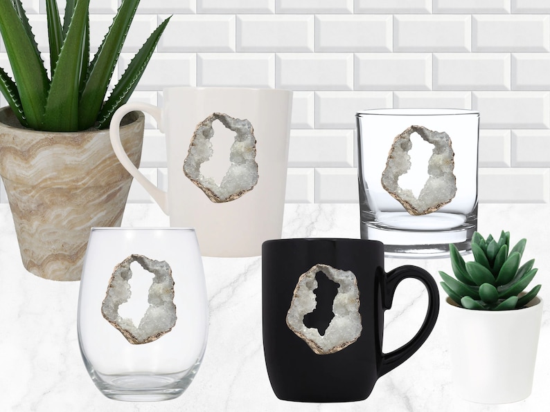 White Geode Mug, Wine Glass, Whiskey Glass - Agate Glass / Geode ...