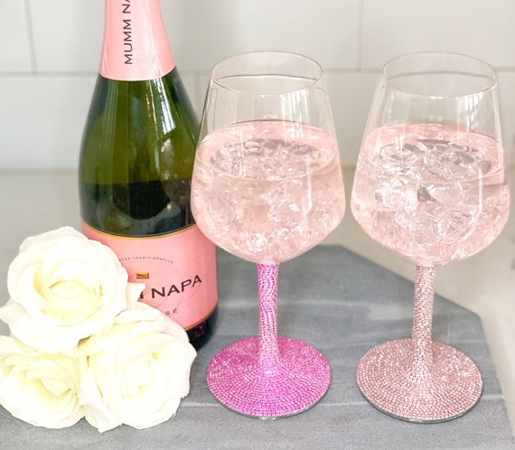 Light Pink And Hot Pink Rhinestone Wine Glasses Glam Wine Etsy