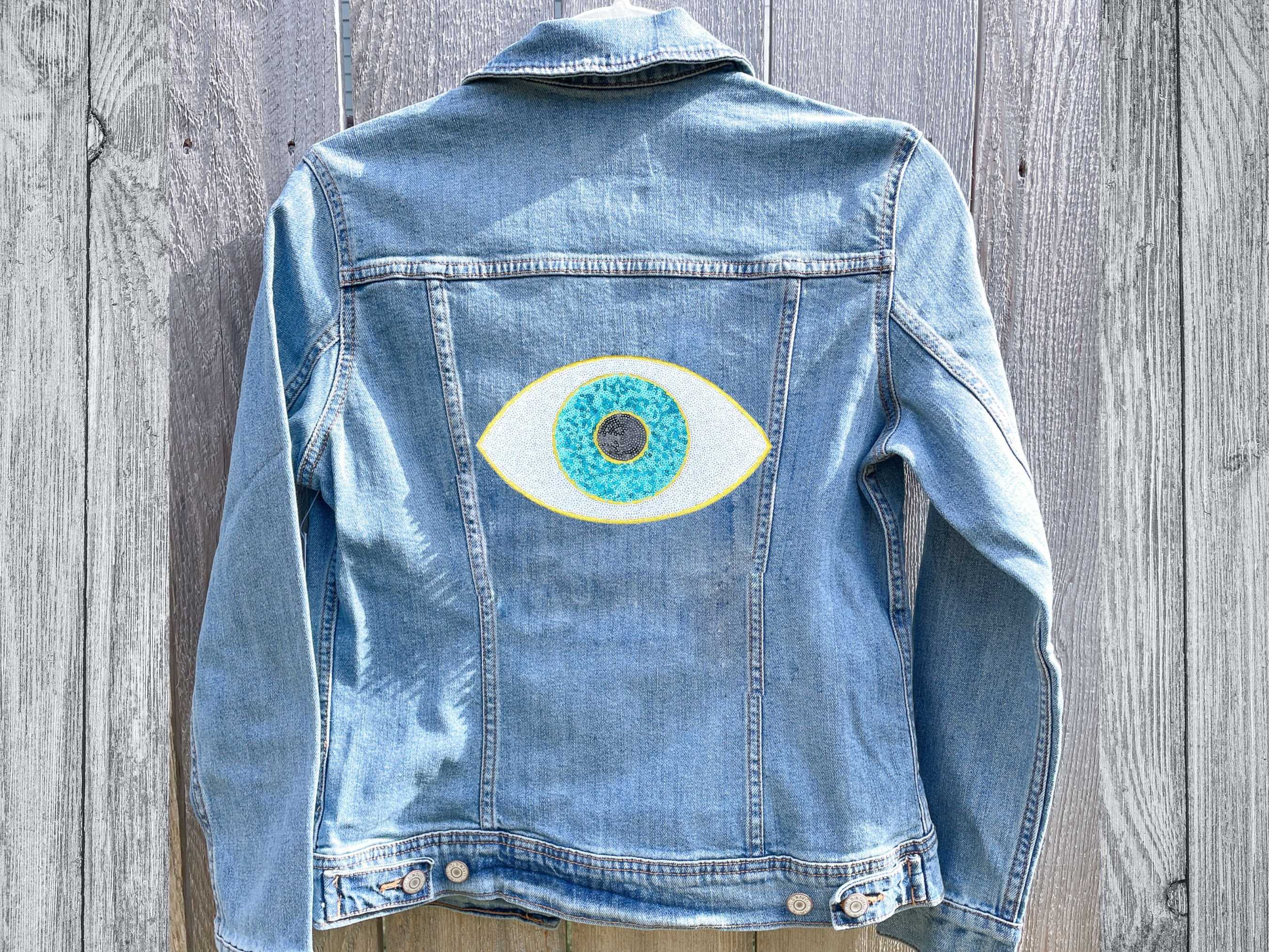 Sequin Evil Eye Jean Jacket - Custom Jean Jacket / Turquoise Evil Eye ...