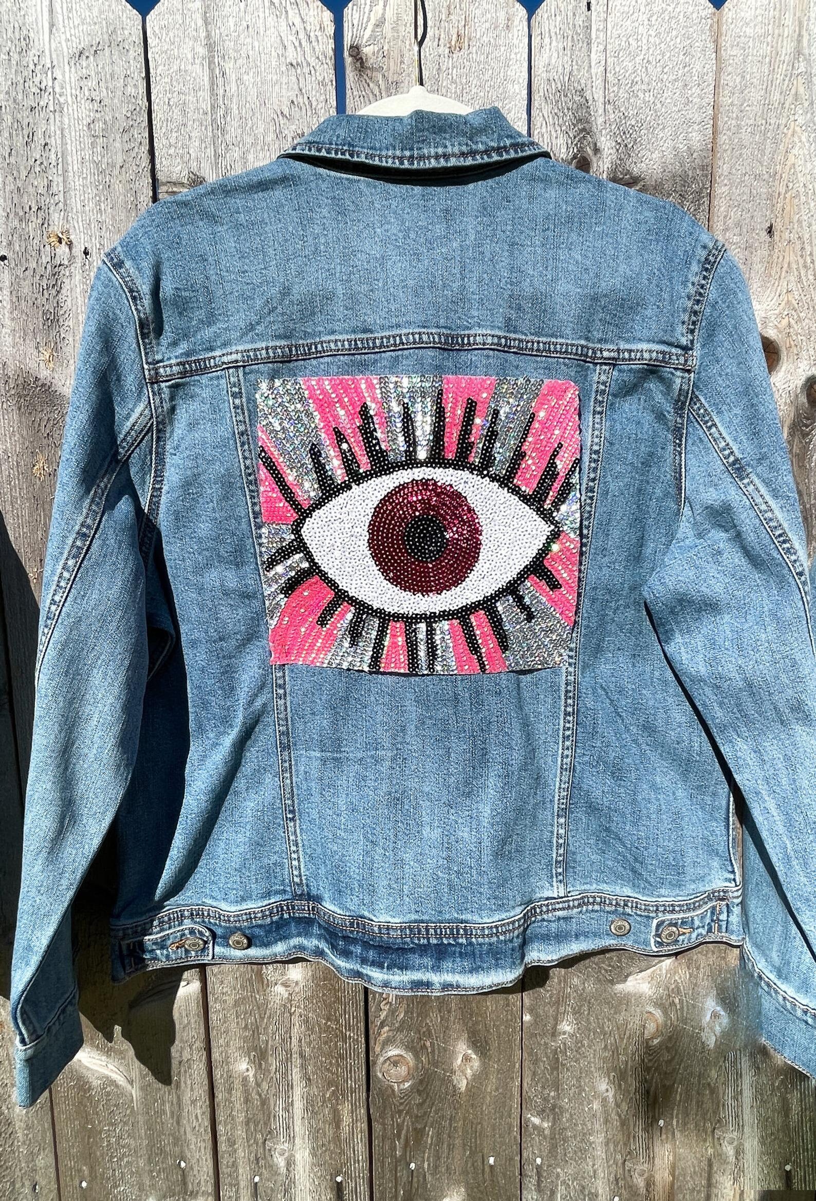 Sequin Evil Eye Jean Jacket - Custom Jean Jacket / Turquoise Evil Eye ...
