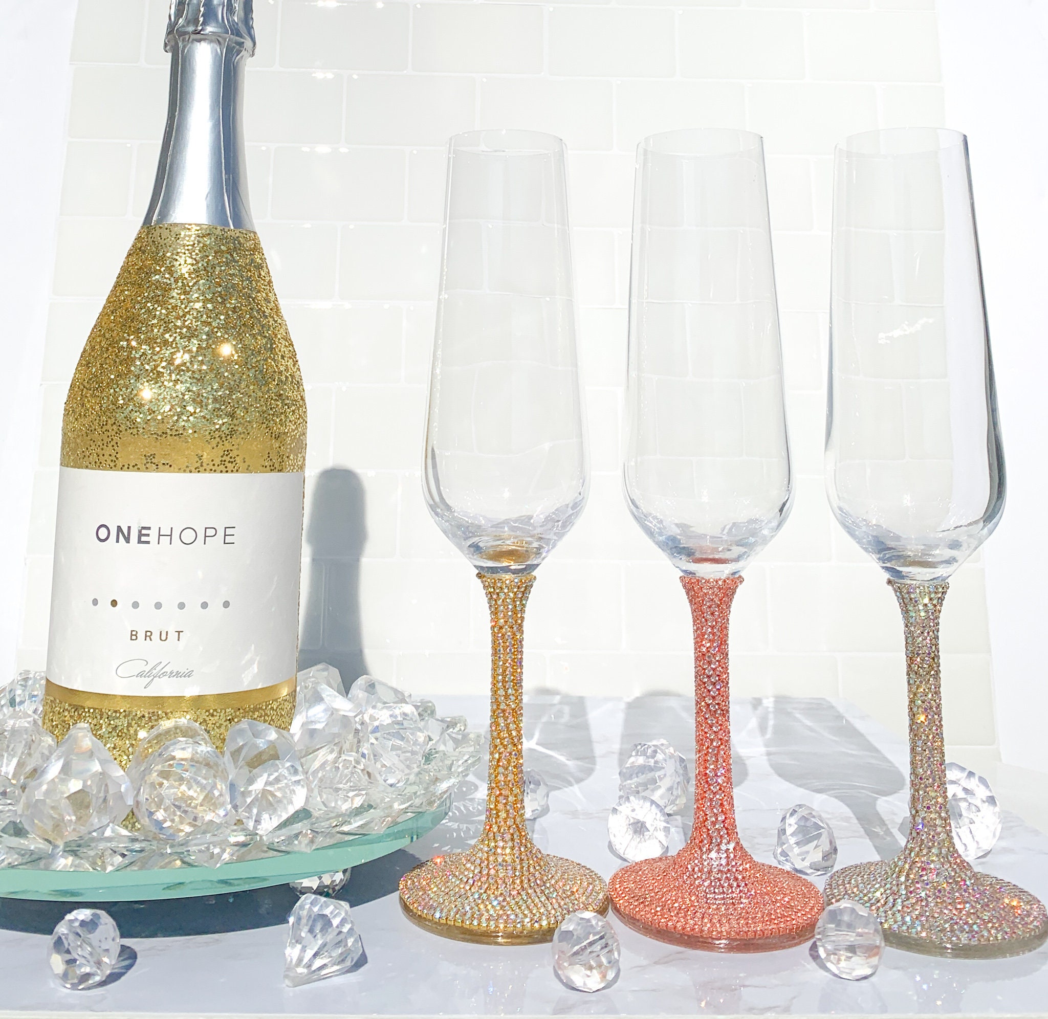 Rose Gold Rhinestone Champagne Glasses Glam Champagne Glass - Etsy