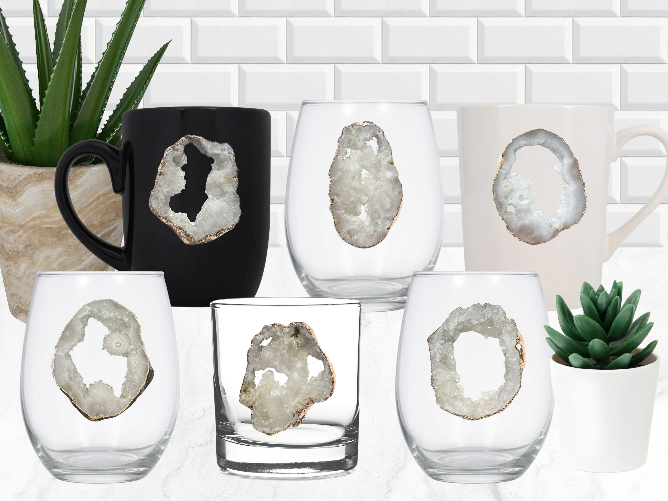 White Geode Mug, Wine Glass, Whiskey Glass - Agate Glass / Geode ...