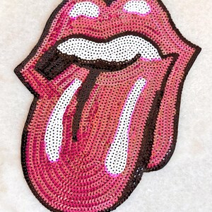 Sequin Rock and Roll Tongue Patch - Sequin Red Lips Patch / Sequin Pink Lips Patch / Iridescent ...