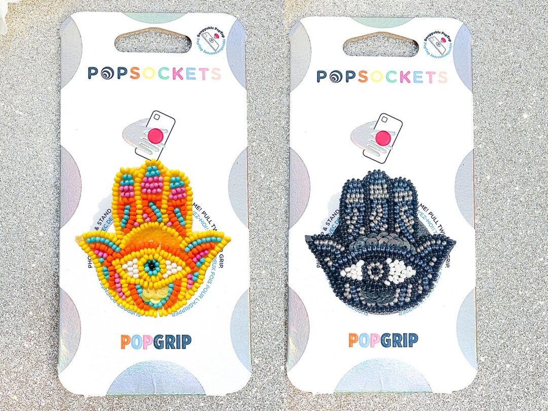 Yellow or Black Beaded Hamsa Popsocket - Beaded Popsocket / Sequin ...