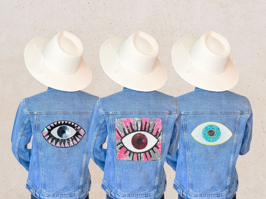 Sequin Evil Eye Jean Jacket - Custom Jean Jacket / Turquoise Evil Eye ...