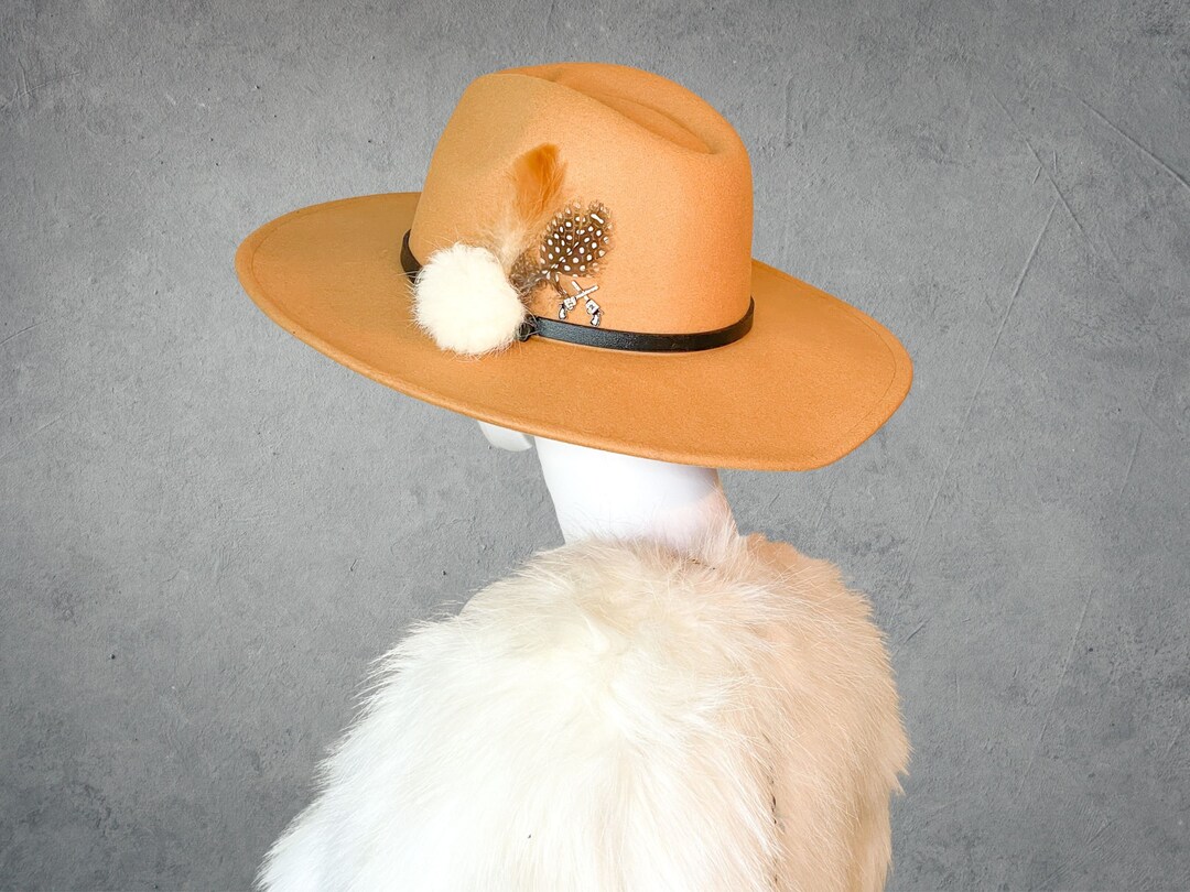 Custom Wide Brim Red Bottom Hat rabbit Fur Hat / Feather Hat / Gold ...