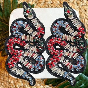 Beaded Crystal Rhinestones Snake Patch -gunmetal Snake Patch / Silver ...