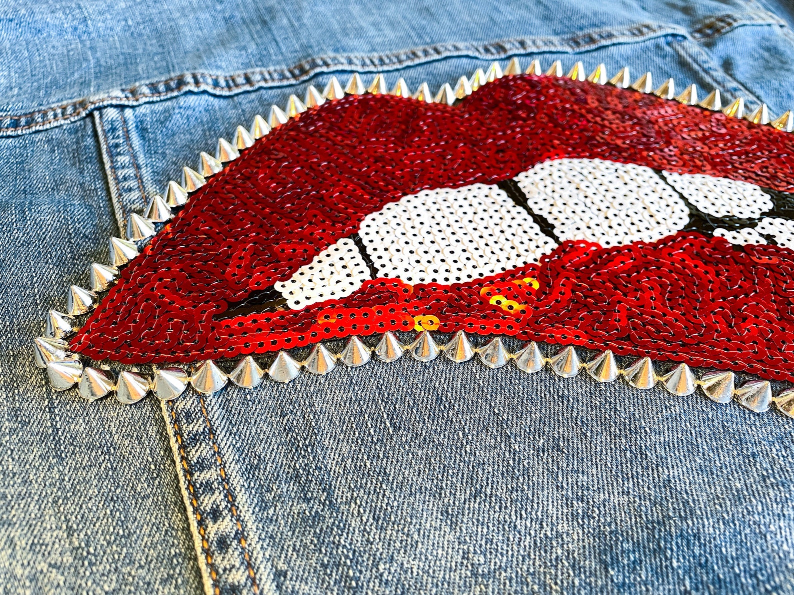 Red Sequin Lips Jean Jacket Custom Jean Jacket / Red Lips - Etsy