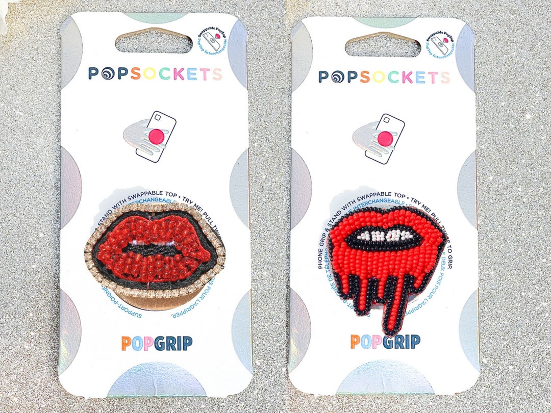 Beaded and Rhinestone Red Lips Popsocket - Lips Popsocket / Rhinestone ...