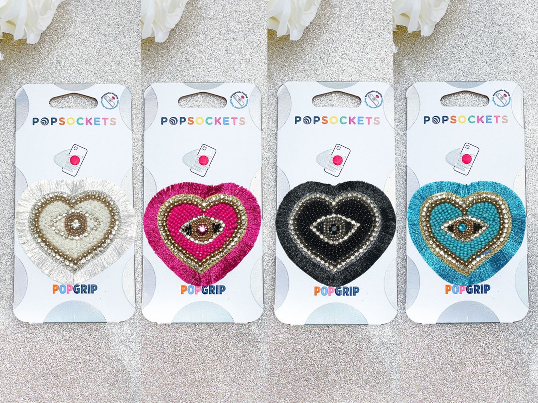 Fringe Rhinestone Heart Evil Eye Popsocket - Beaded Popsocket / Pink ...
