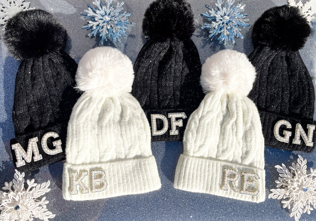 Custom Pearl Rhinestone Monogram Beanie - Ski Beanie / Fur Beanie ...