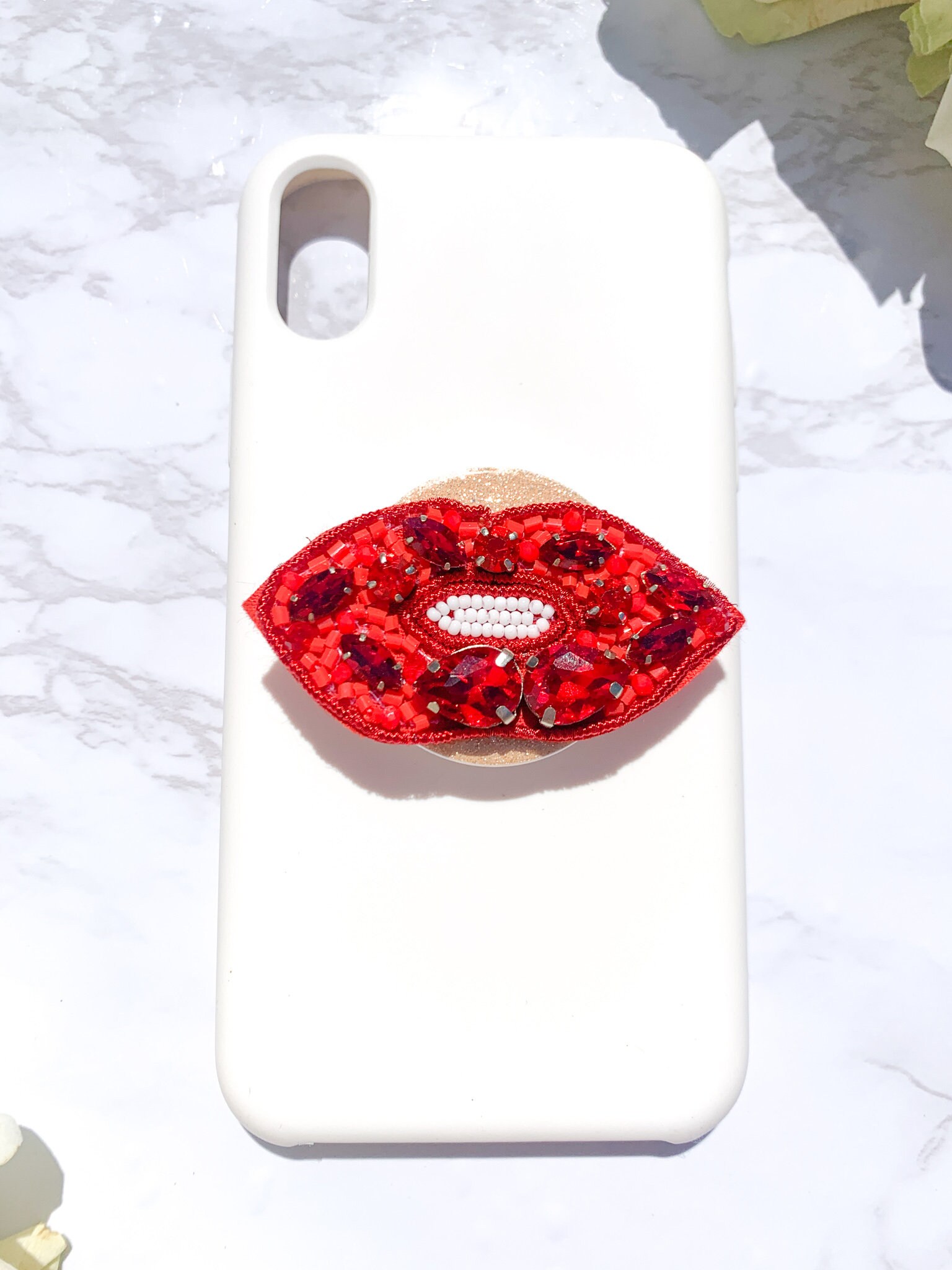 Beaded and Rhinestone Red Lips Popsocket Lips Popsocket / - Etsy