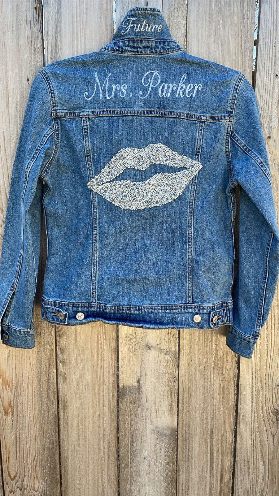Future Mrs. "custom Name" Silver Rhinestone Kiss Lips Jean Jacket ...