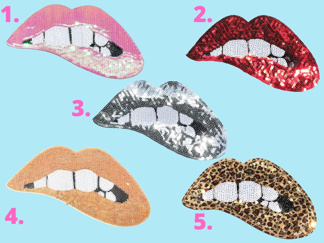 Sequin Lips Patch - Pink Lips Patch / Red Lips Patch / Silver Lips ...