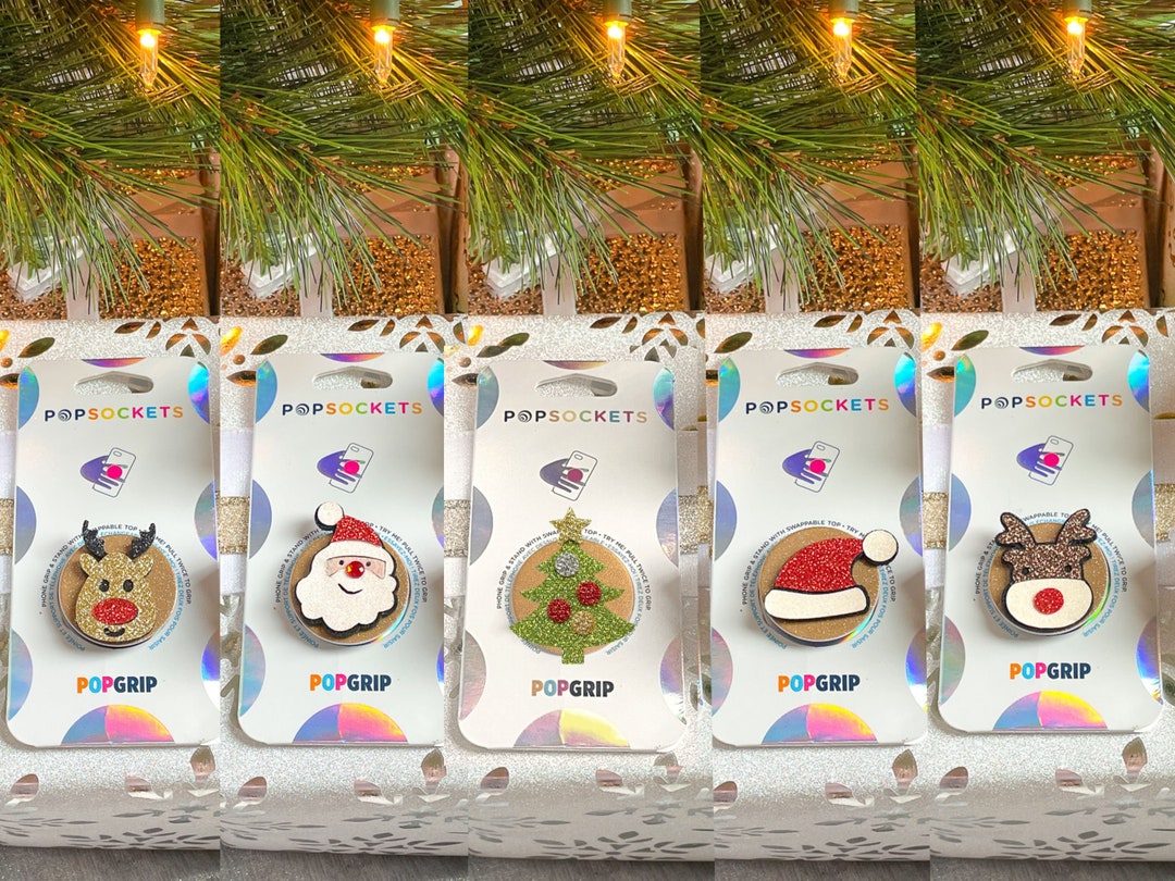 Glitter Christmas Popsocket - Gold Reindeer / Glitter Santa Hat ...