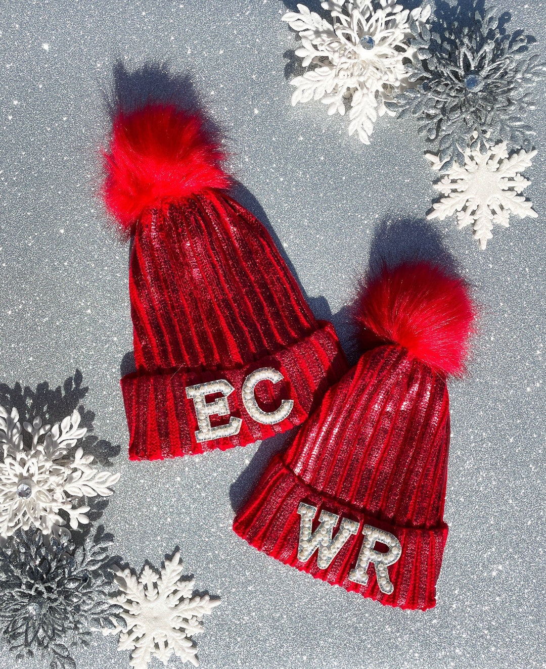 KIDS Custom Pearl and Rhinestone Monogram Beanie - Ski Beanie / Fur ...