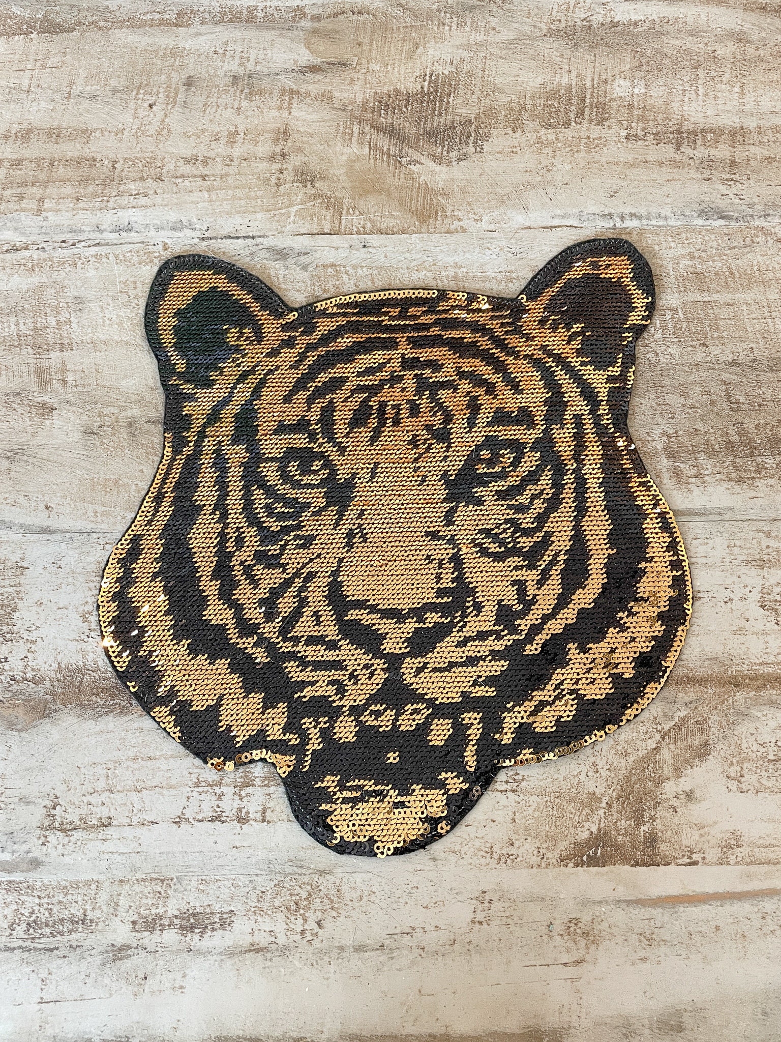 Rose Gold and Gold Reversible Sequin Tiger Patch - Gold Tiger Patch ...