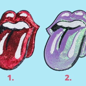 Sequin Rock and Roll Tongue Patch Sequin Red Lips Patch / Sequin Purple Lips Patch / Iridescent ...