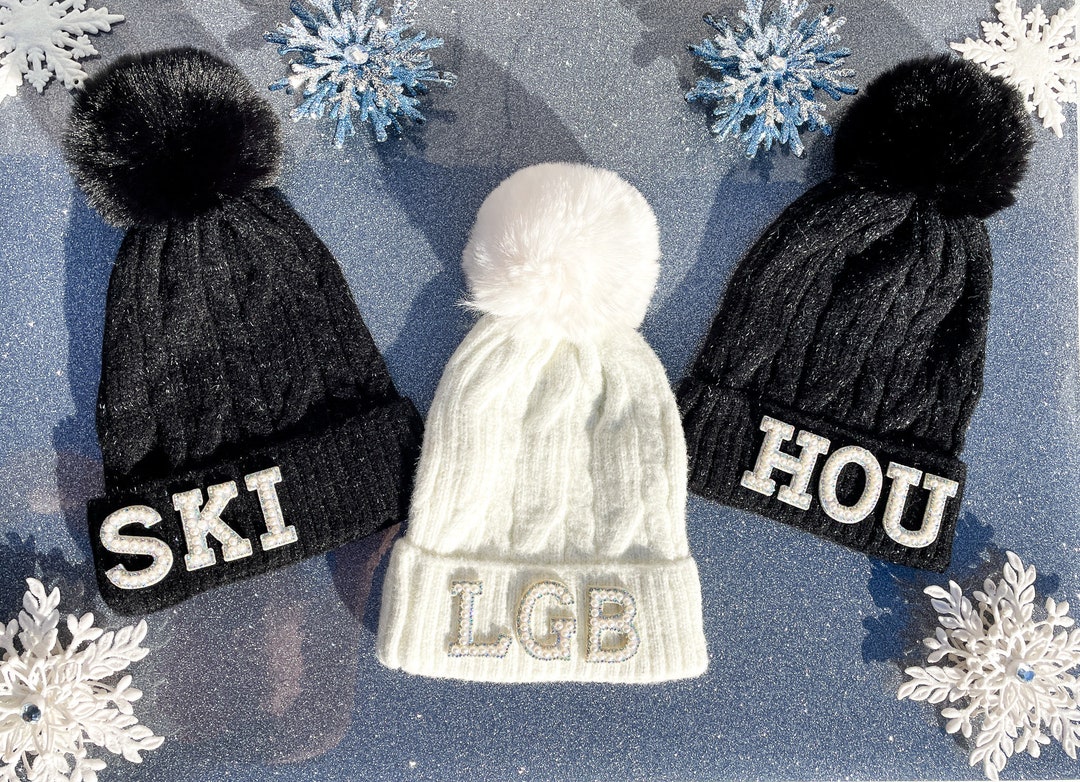 Custom Pearl Rhinestone Monogram Beanie - Ski Beanie / Fur Beanie ...