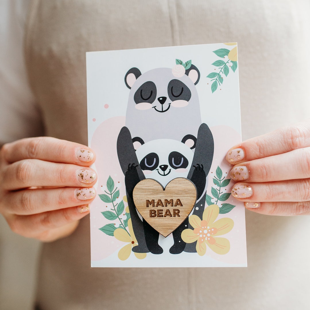 Mama Bear Mothers Day Pocket Hug Postcard With Wooden Heart Gift Card ...