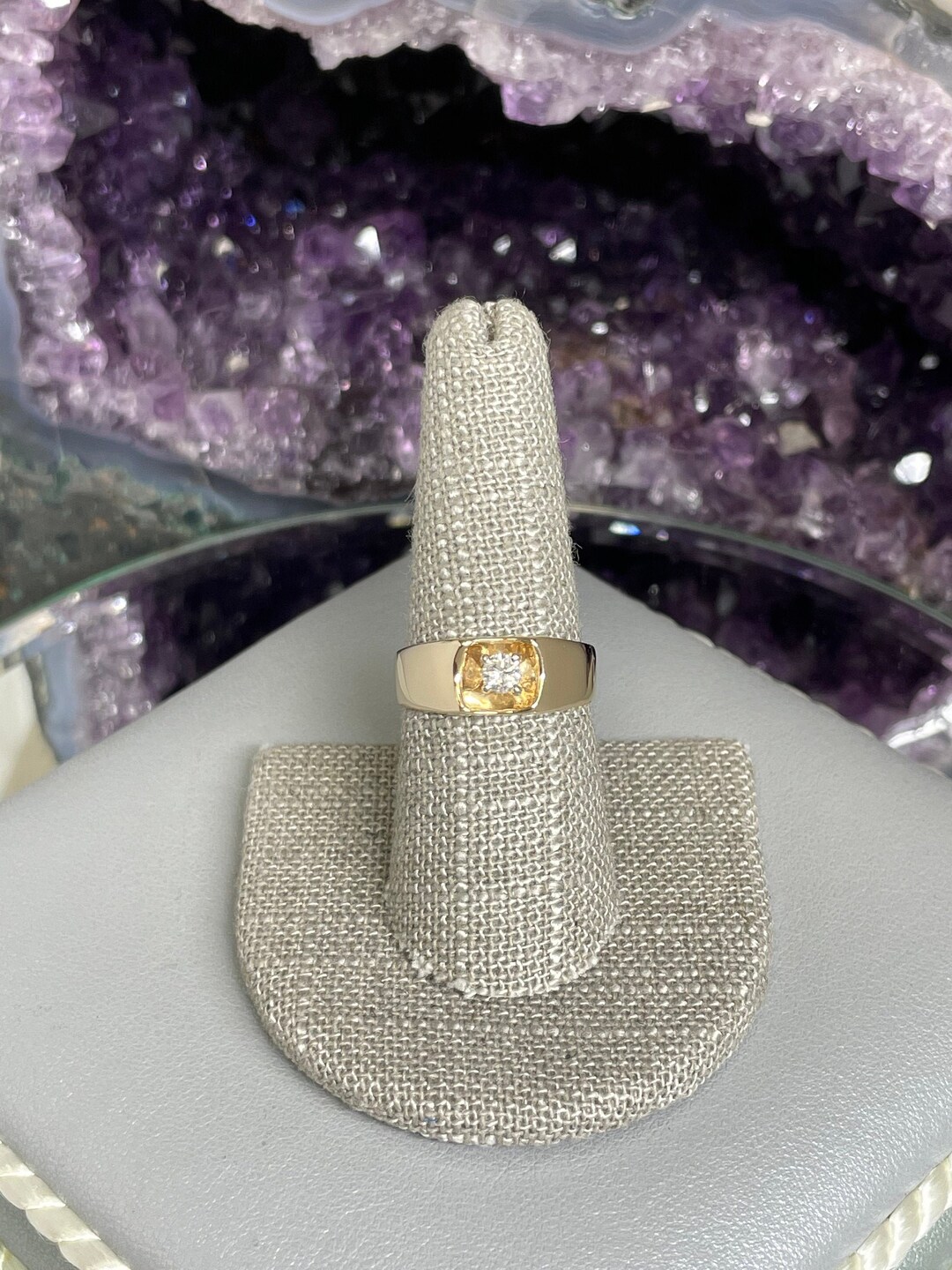 Luxurious Heavy Vintage 14K Gold Ring With Large Genuine Diamond ...