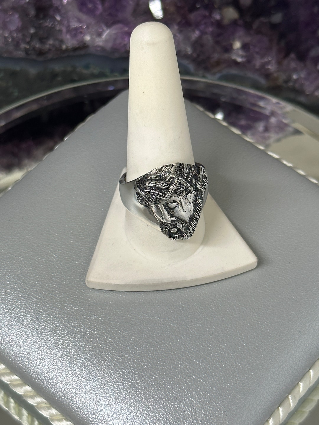 Custom Hand Carved Jesus Face Ring in Solid .925 Sterling Silver - Etsy