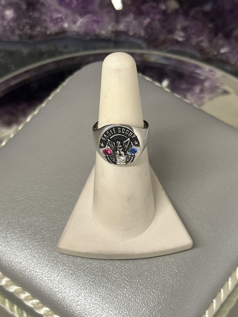 Small Custom Eagle Scout Ring in Solid .925 Sterling Silver With ...
