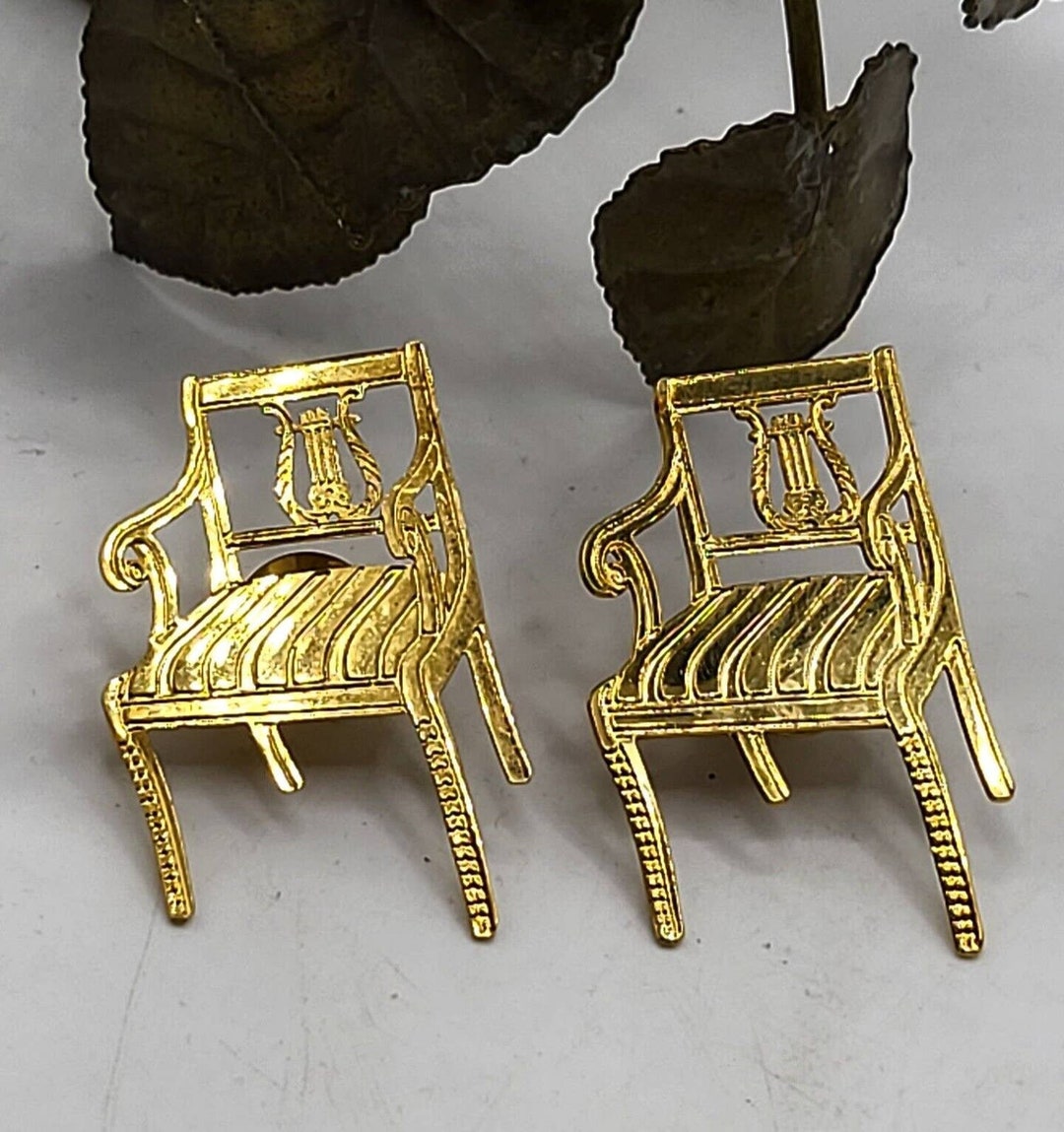 Set of 2 Gold Tone Victorian Vintage Style Chair Collectible Lapel Pins ...