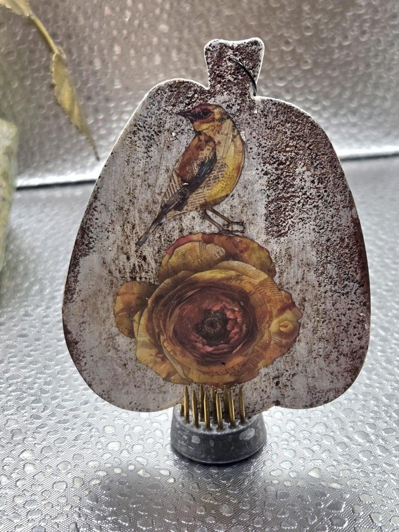 Mini Metal Flower Frog W/reversible Tin Pumpkin Owl/bird Handcrafted ...
