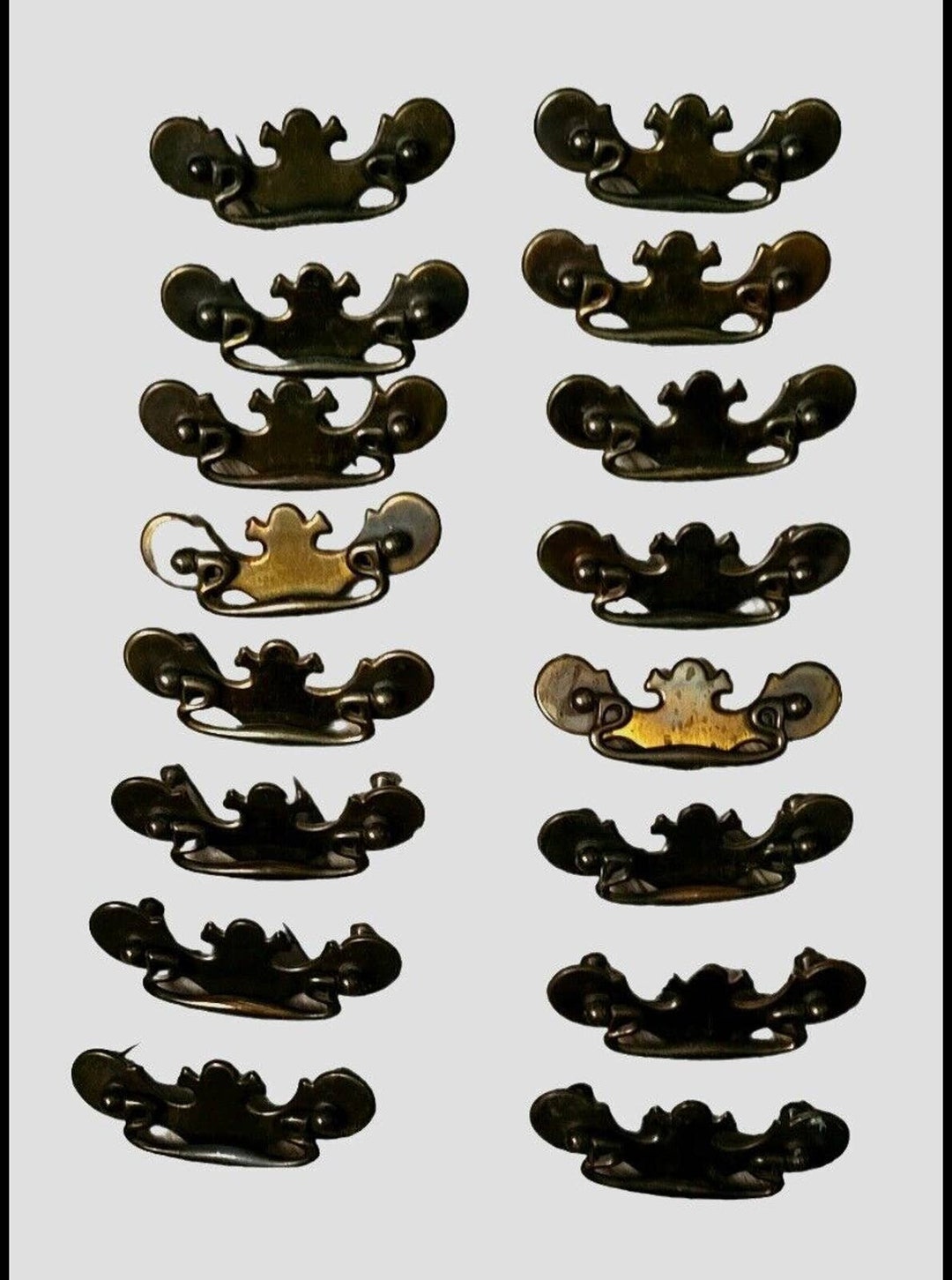 Set of 16 Matching Patina Tarnished Brass Drawer Pulls Handles Vintage ...