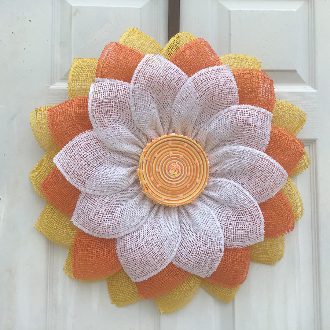 Candy Corn Flower Wreath, Halloween Wreath, Fall Wreath, Candy Corn ...