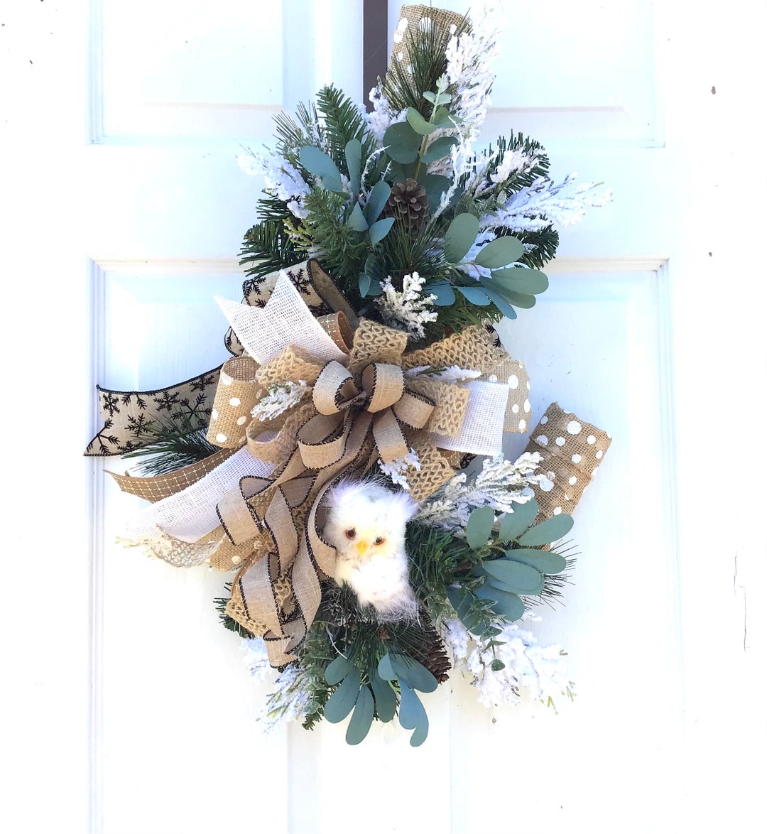 Christmas Wreath Door Hanger, Candy Cane, Owl Decor Christmas, Winter ...