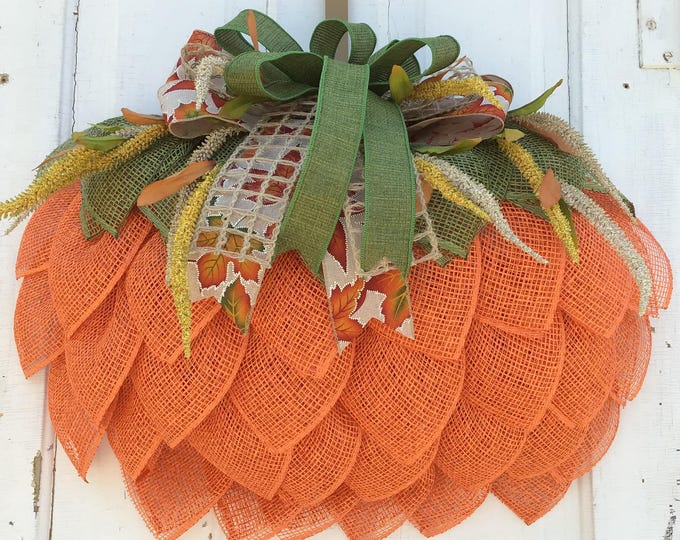 Fall Pumpkin Wreath, Front Door Wreath, Pumpkin Wreath, Fall Decor ...